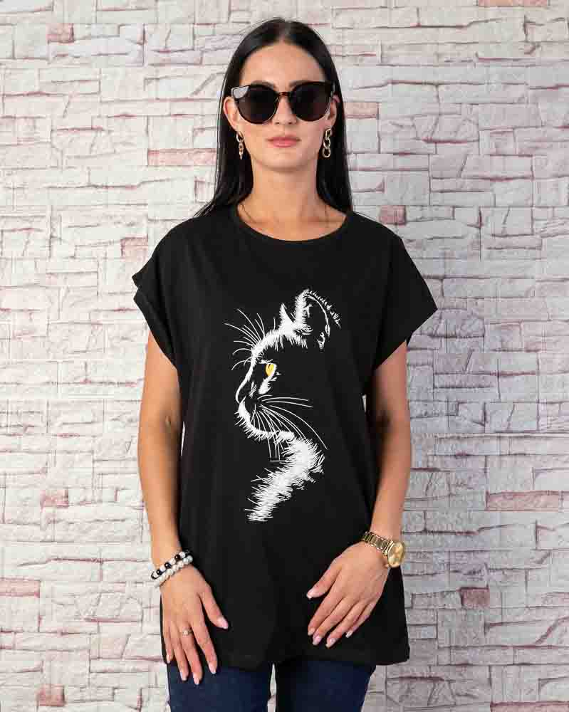 Divá mačka dámske bavlnené tričko, s farebnou potlačou, zrezaný rukáv ...