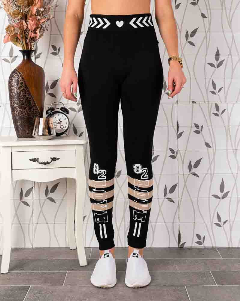 Dámske bezšvové čierne legíny, s potlačou love, bavlnené