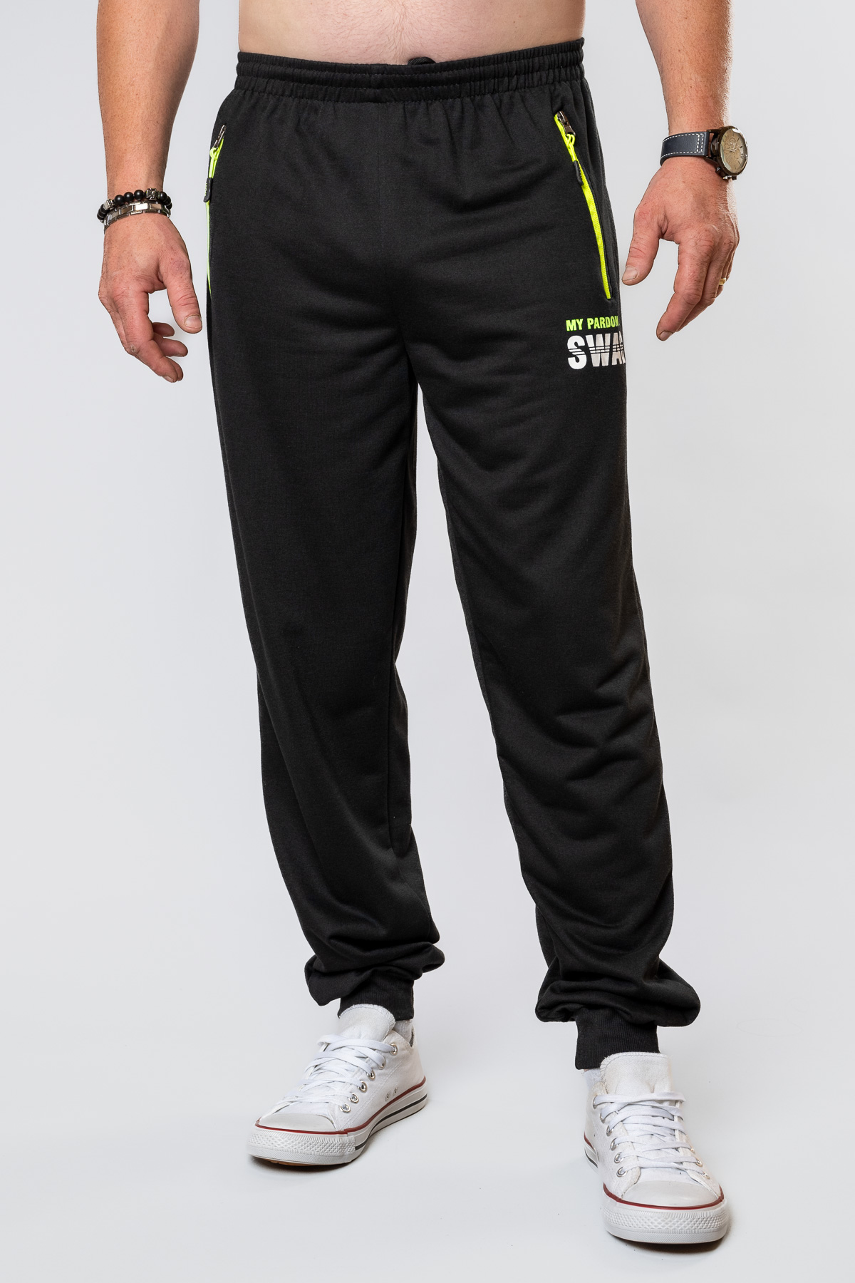 SWAG pánské tepláky tenké, s kapsami, jednobarevné, reflexní prvek, černé