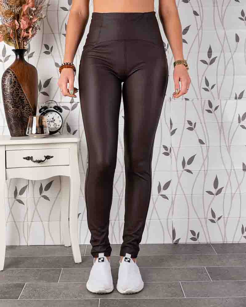 Koženkové legíny, vysoký pás, slim fit, jemne zateplené, hnedé