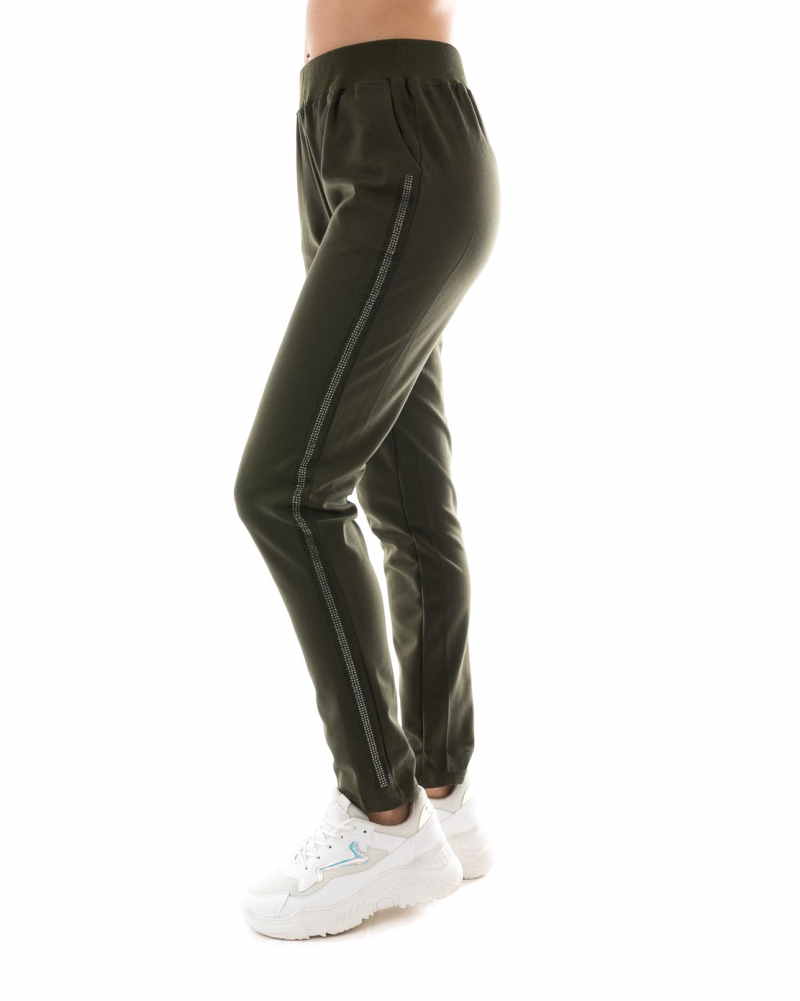 dámske tepláky, s vreckami, kvalitné, na boku aplikácie, rovný strih, khaki