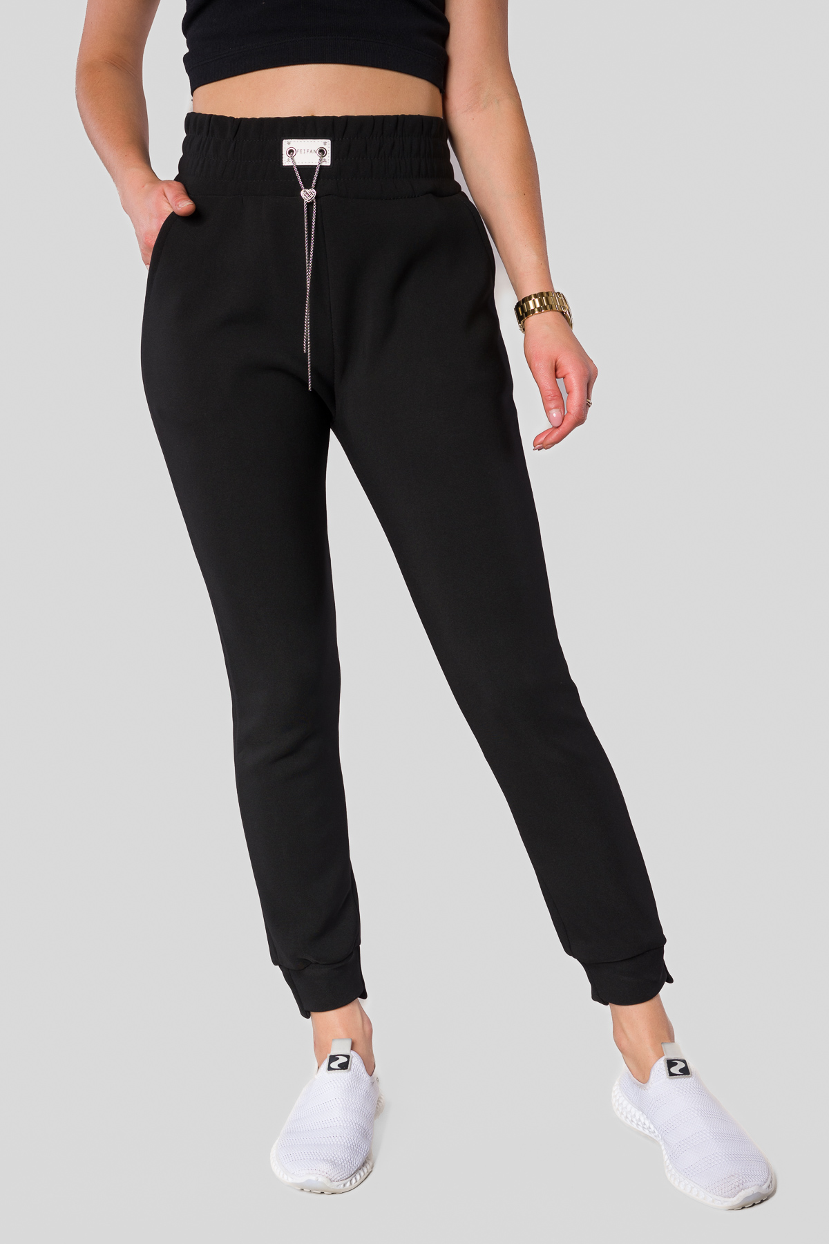 FF zateplené dámske tepláky, vysoký pás, s vreckami, teplé, ozdobné ...