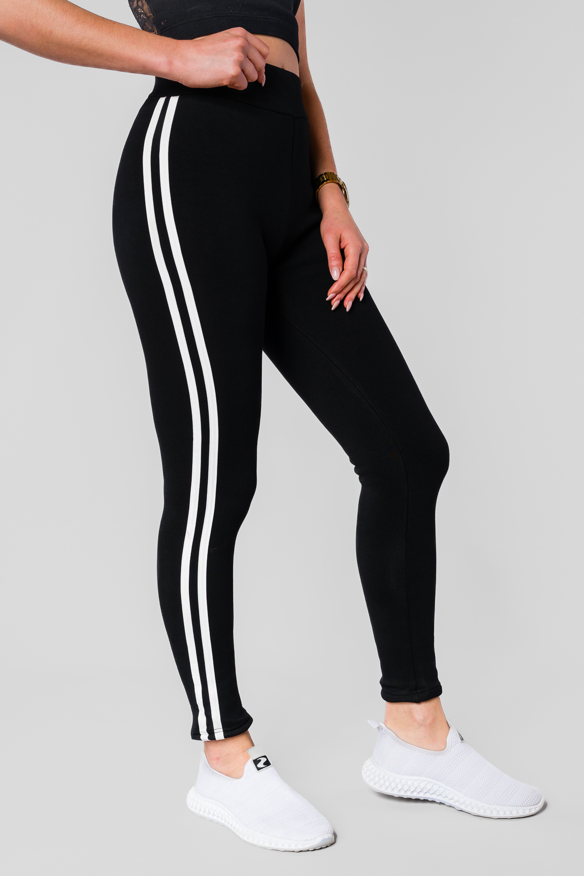 Termo dámské zateplené legíny, teplý kožíšek, po stranách dva bílé pásy ...