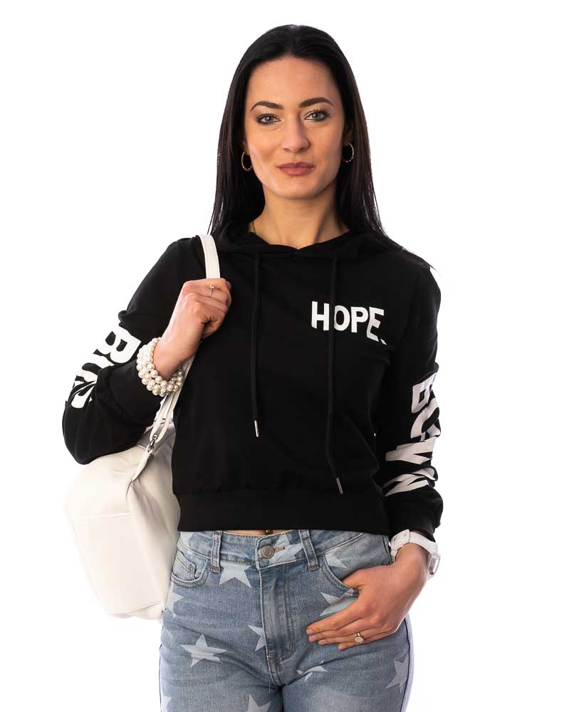 HOPE crop top dámska mikina, s kapucňou, s potlačou, bavlnená, pohodlná ...
