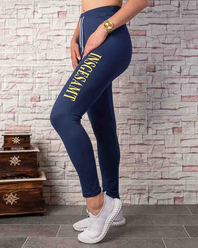 dámske legíny, tepláky, s nápisom na ľavej nohe, insgesant, tmavomodré