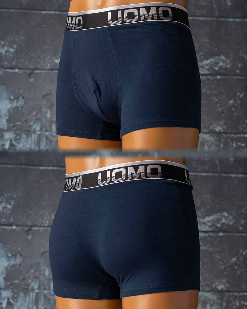 férfi boxer, gumin uomo felirattal, egyszínű, pamut, kék,