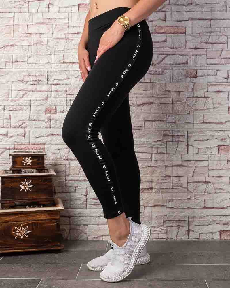 Dámske čierne legíny HEART, elastické, bavlnené, vhodné aj na šport ...